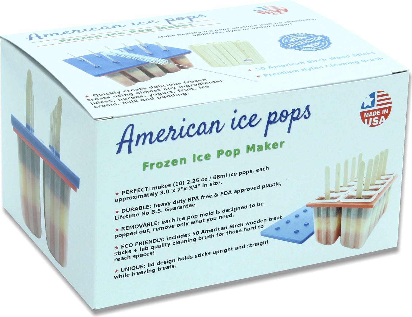 American Ice Pop Maker - 10 Pops + 50 Wood Sticks + Brush – American ...